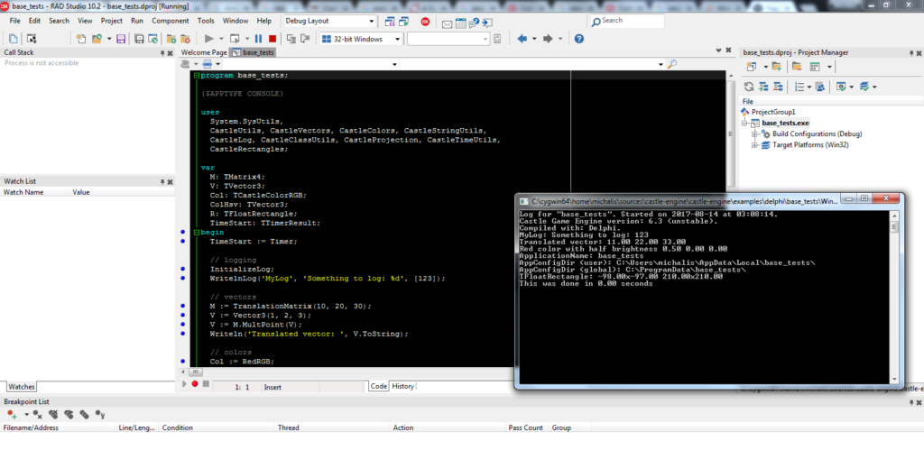 Delphi running CGE base test :) – Castle Game Engine