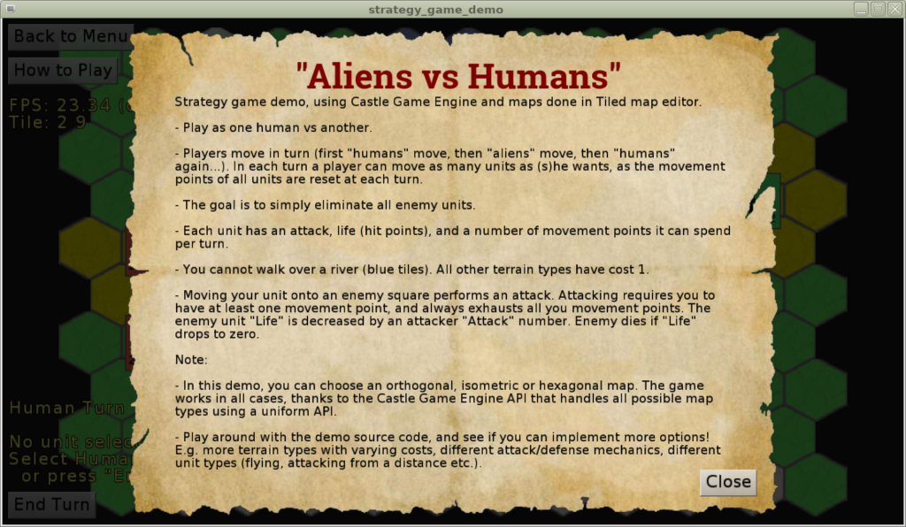 Strategy game demo – instructions screen, designed using Castle Game ...